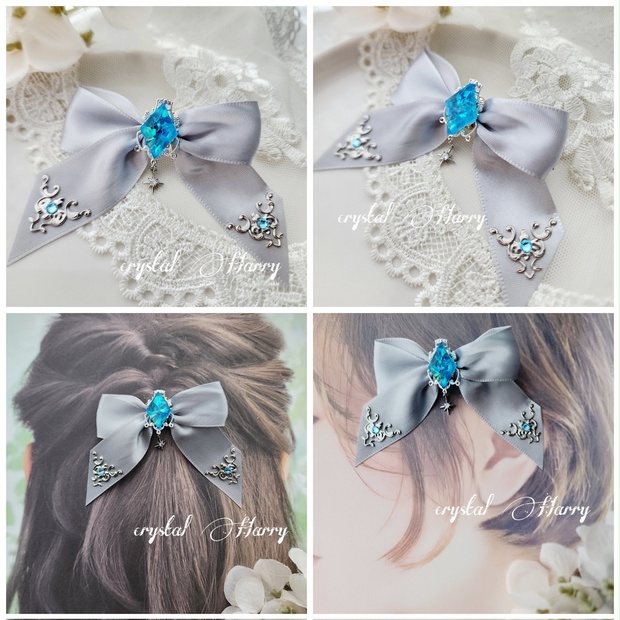 【夜宝石の髪飾り】～銀水～ヘアクリップ - crystal harry - BOOTH