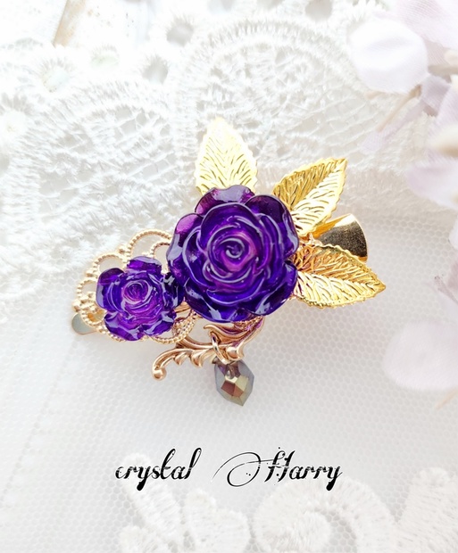 【薔薇纏いの髪飾り】～紫薔薇～ミニヘアクリップ - crystal harry - BOOTH