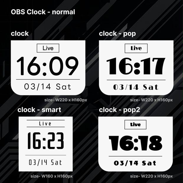 OBS配信用 時計セット 8種 Stream Clock - yddesign - BOOTH