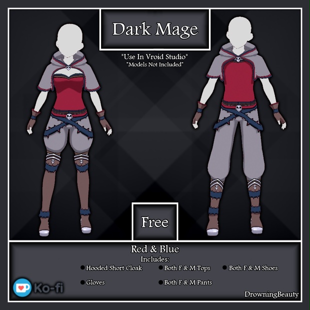 Dark Mage Outfit Red & Blue - DrowningBeauty Arts - BOOTH