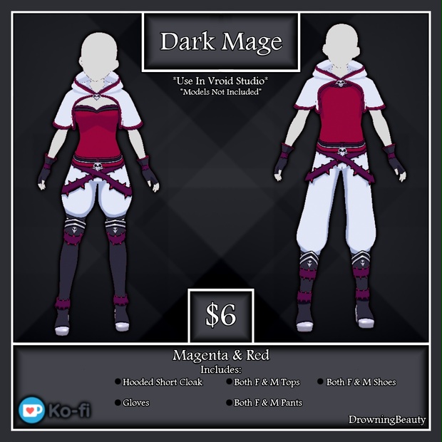 Dark Mage Outfit Magenta & Red - DrowningBeauty Arts - BOOTH