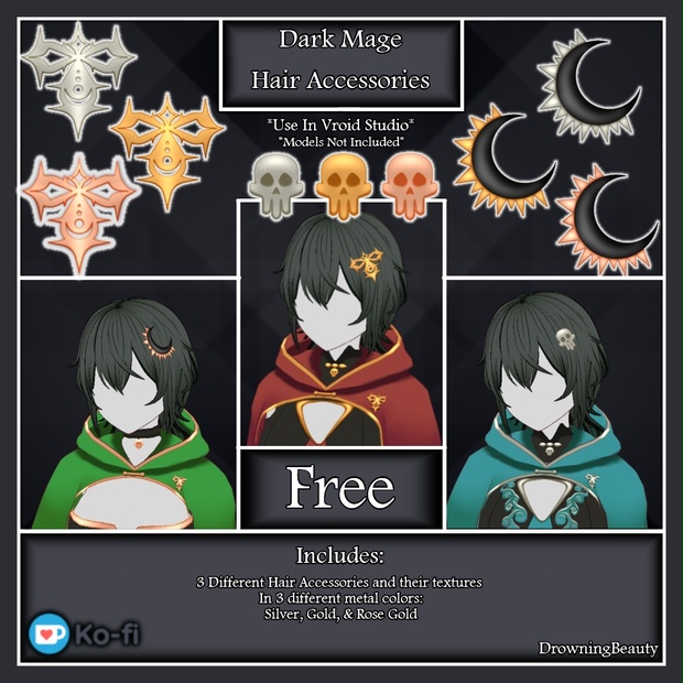 Dark Mage Hair Accessories - DrowningBeauty Arts - BOOTH