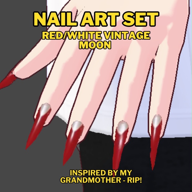 VRoid Long Nails - Red White Vintage Half Moon Nail Set - Venus ...