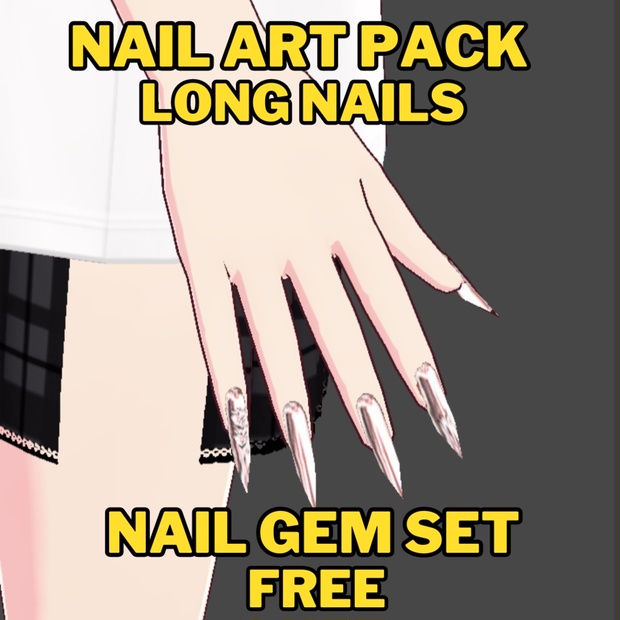 VRoid - Long Nails Silver Gem FREE - Venus Variation Designs - BOOTH