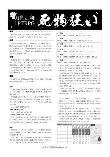 刀剣乱舞1PTRPG「死物狂い」 - 五百魚屋 - BOOTH