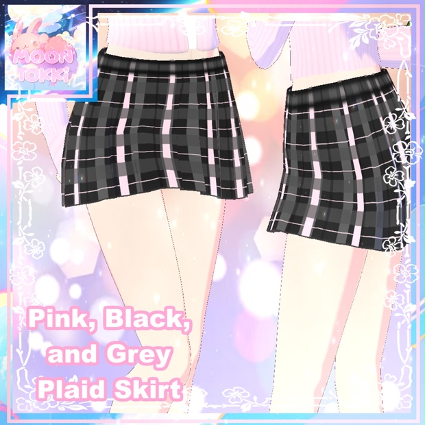 【Vroid Clothes】VRoidテクスチャ Pink, Grey, Black Plaid Skirt - MoonTokki - BOOTH