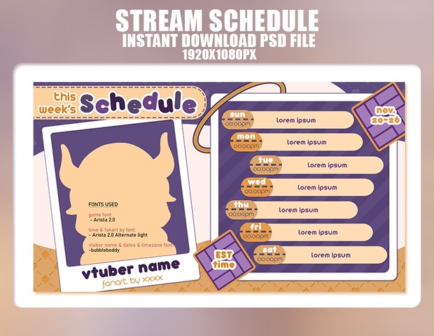 Violet Orange Stream Schedule Template for Vtuber , Anime Layout ...