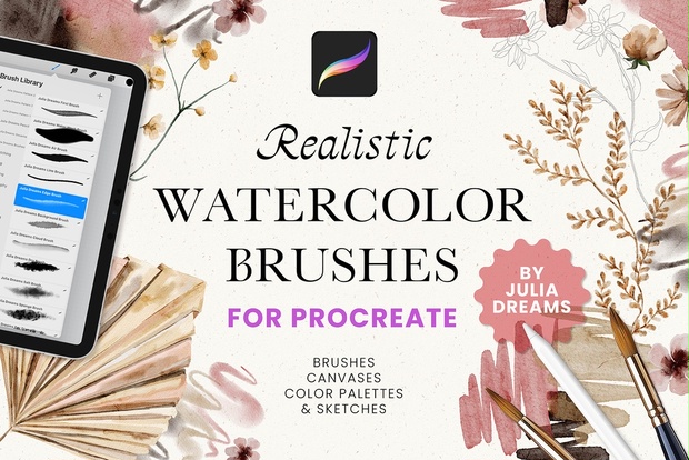 リアルな水彩ブラシ Realistic Watercolor Brushes for Procreate - juliadreams - BOOTH