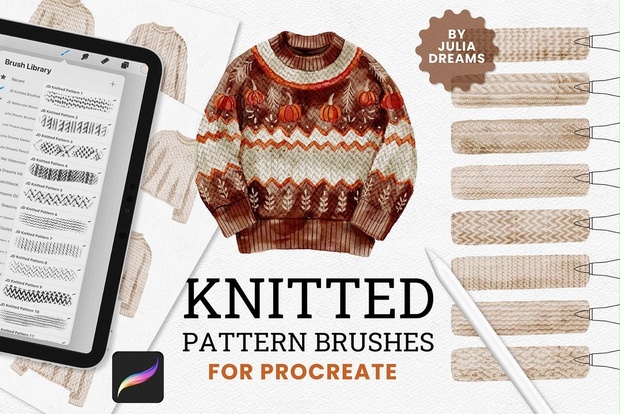 ニット模様 Procreate ブラシ Knitted Pattern Procreate Brushes - juliadreams - BOOTH