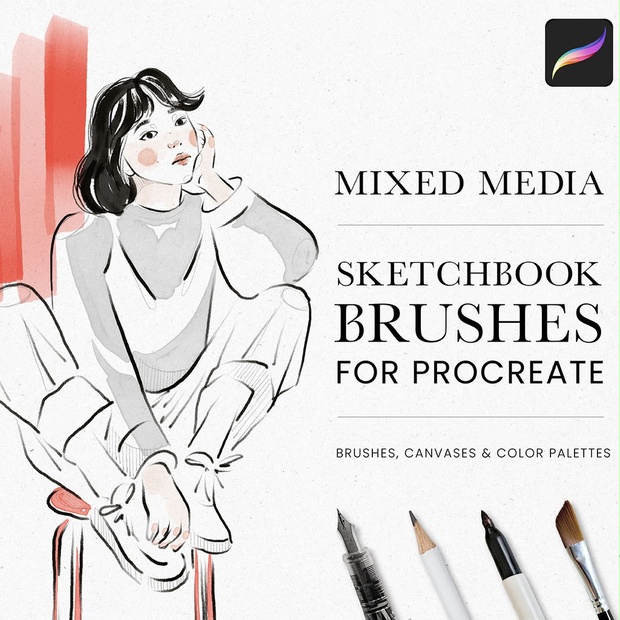 スケッチブック Procreateブラシ ミクスドメディア Sketchbook Procreate Brushes Mixed Media - juliadreams - BOOTH