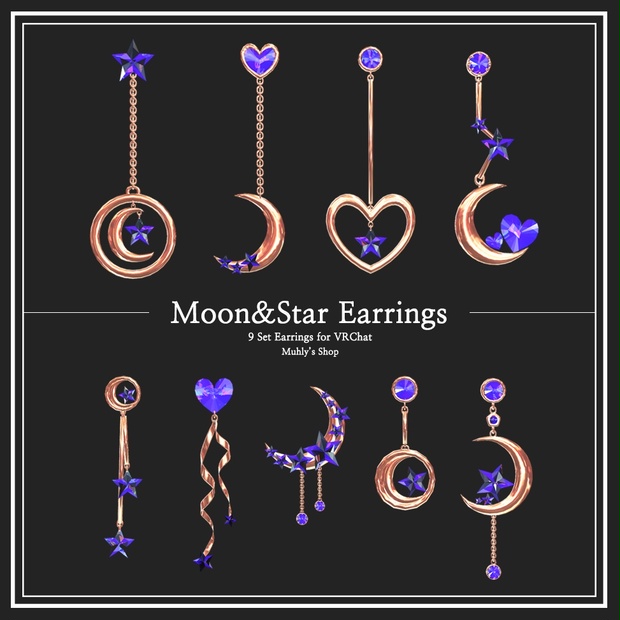 [VRChat想定] Moon&Star Earrings /イヤリング / 귀걸이 [Phys Bone対応] - Muhly Shop ...