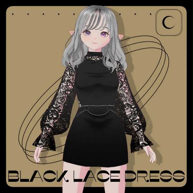 〖VRoid texture/Free〗black lace dress - moon-nem - BOOTH