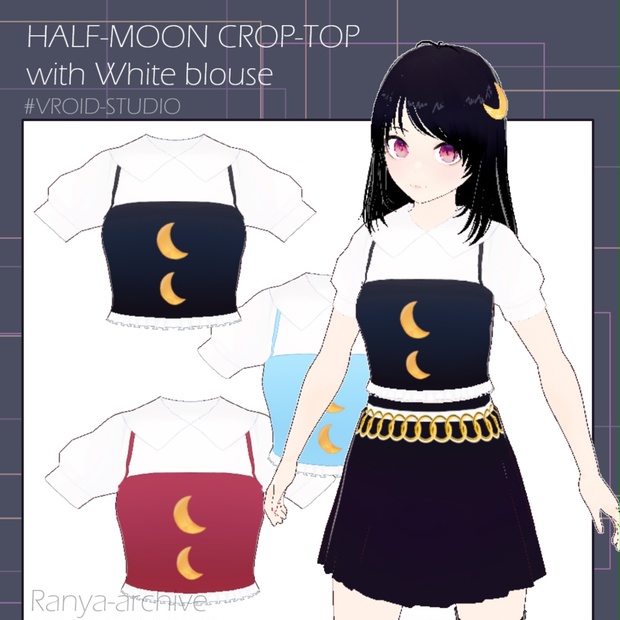 [custom items for Vroid studio] 3 colors, Half Moon Crop top with a ...