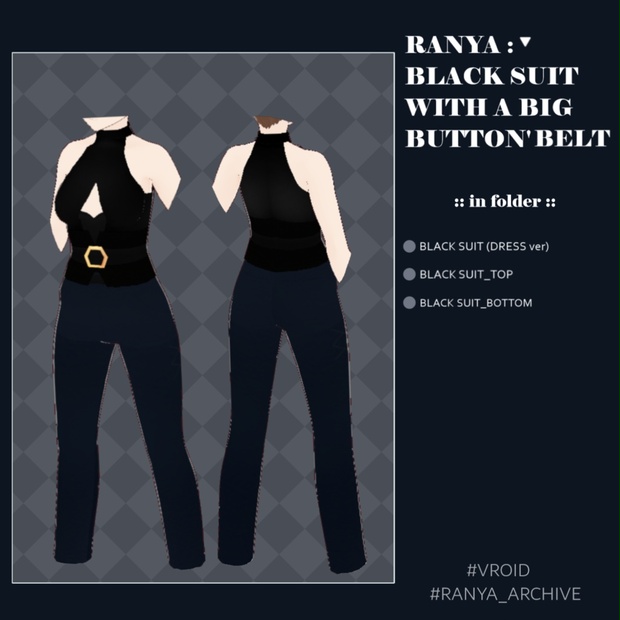 [customitems for VROID STUDIO] Black suit with a Big button' belt ベルト付き ...