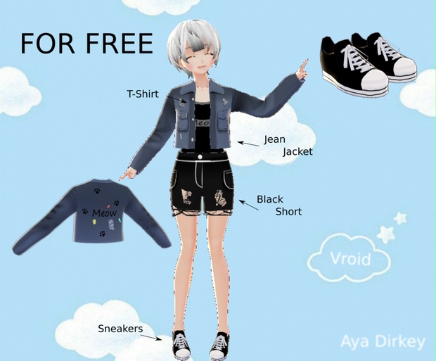 [Vroid] Jean Jacket and Black Short - Aya Dirkey - BOOTH