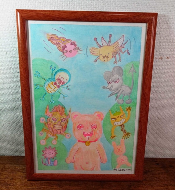 【イラスト生原稿】くまちゃんとゲスいバッタものたち【ホラー漫画家・神田森莉】サイン入り - Kanda Mori Shop - BOOTH