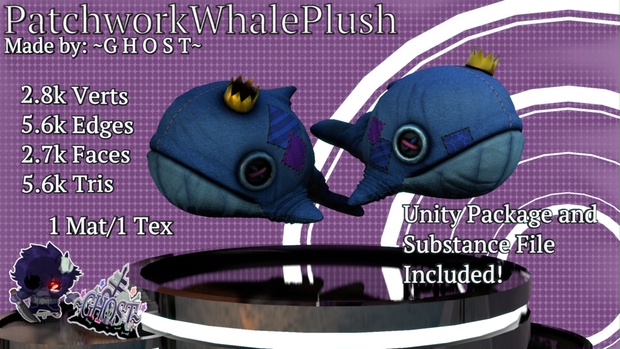 Patchwork Whale Plush - ghost - BOOTH