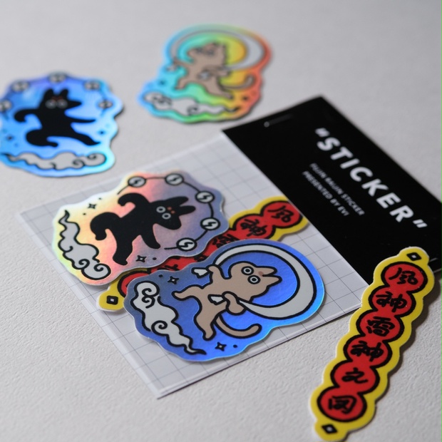 いぬねこ風神雷神ステッカー - EVI ONLINE STORE - BOOTH