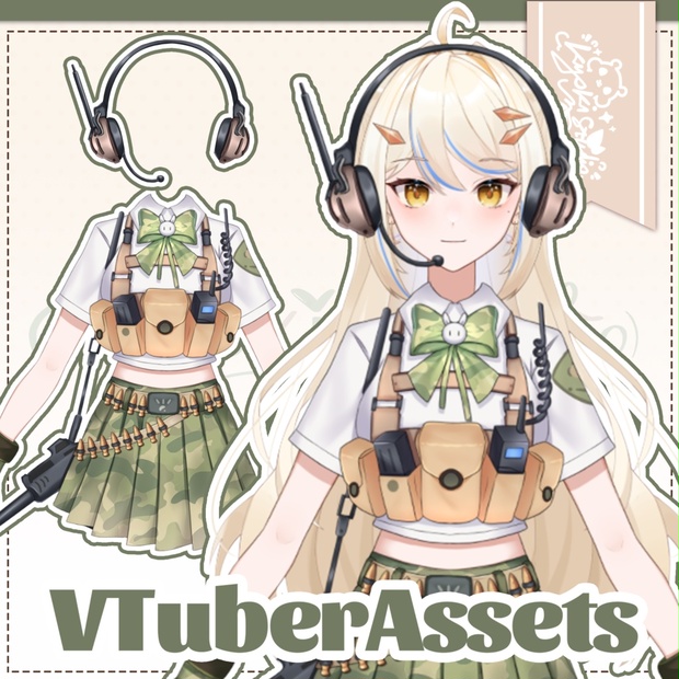 [Rigged Vtuber Assets] Military uniform & Headphones - kyokiStudio - BOOTH