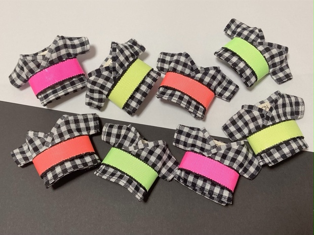 【12cm】浴衣と帯のセット ギンガムチェック×蛍光色 (送料込) - O・CHU・NU - BOOTH