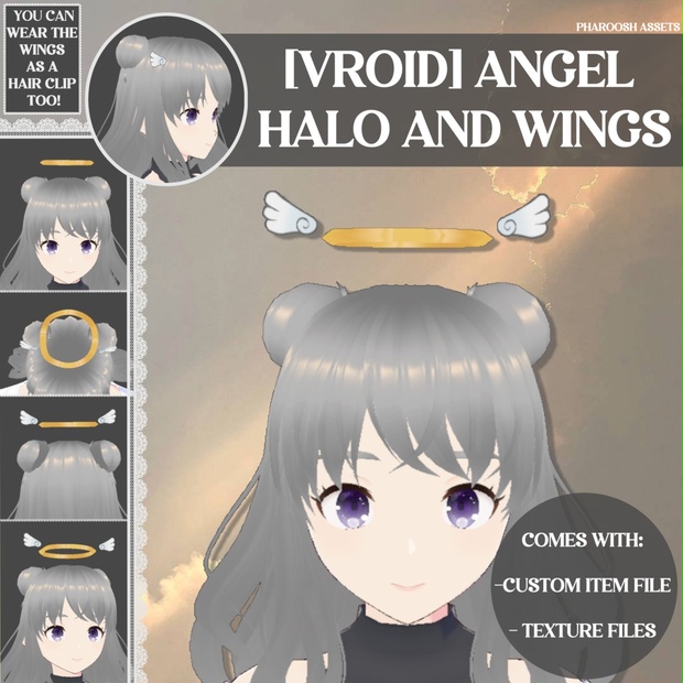 [VROID] Angel Halo with Wings Hair Accessory! - Pharoosh Assets - BOOTH