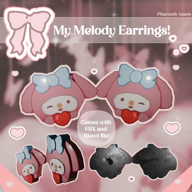 [VROID/VRCHAT] 3D My Melody Earrings! - Pharoosh Assets - BOOTH