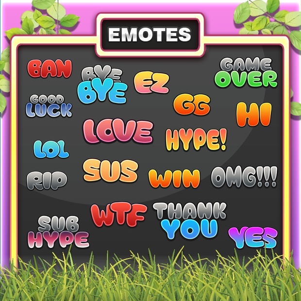 18 Twitch Text Emote Pack | Ban, Bye, Ez, Game Over, GG, Good Luck, Hi ...
