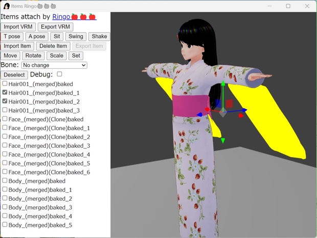 暫定版 髪型アイテム取り付けWindowsアプリ （Items） - Ringo🍎🍎🍎 - BOOTH