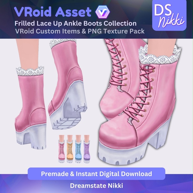 VRoid Studio Outfit – Stylish Kawaii Frilled Lace Ankle Boots Set ...
