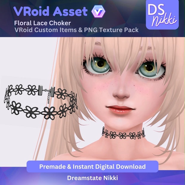 VRoid Studio Outfit – Stylish Floral Lace Choker, VRoid Custom Items ...