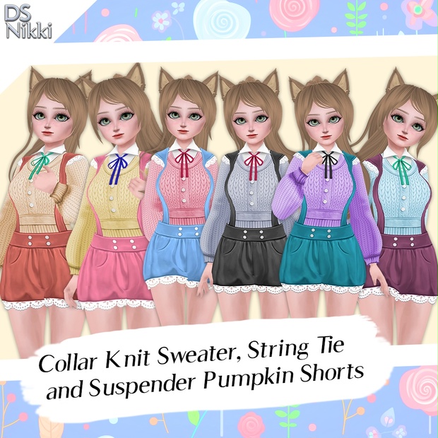 Vroid Collar Knit Sweater, Suspender Pumpkin Shorts and String Tie ...