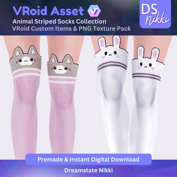 VRoid Studio Outfit – Kawaii Animal Striped Socks Set, VRoid Custom ...