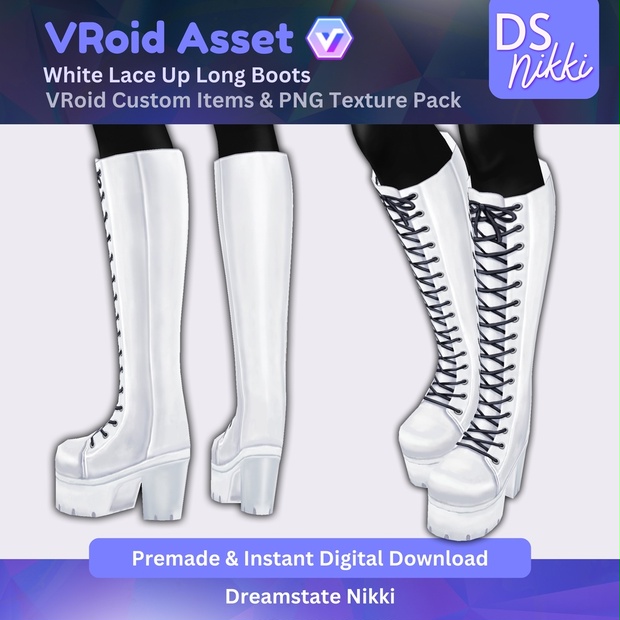 VRoid Studio Outfit – Stylish Lace Up Long Boots, VRoid Custom Items ...