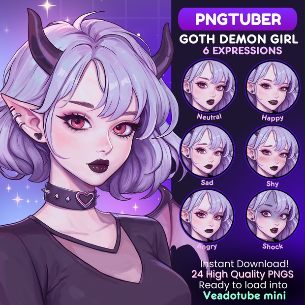 Goth Demon Girl PNGTuber for Twitch, Discord, YouTube Streaming ...