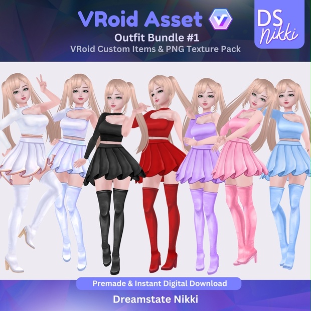 VRoid Studio Outfit Bundle #1, VRoid Custom Items & PNG Textures Pack ...