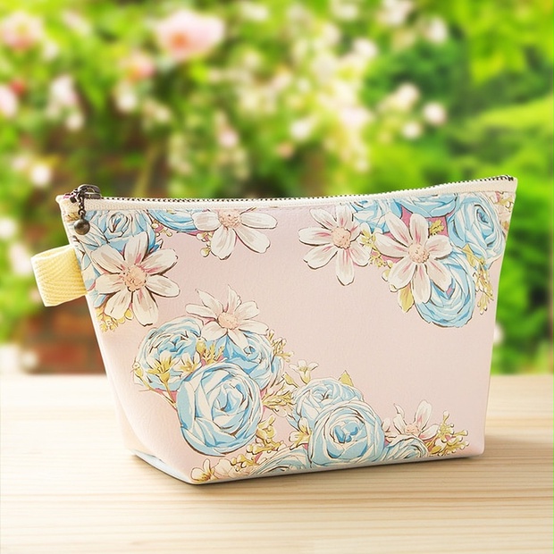 Hanayuki オリジナルポーチ ＊イングリッシュローズ パールブルー - -Hanayuki-オリジナル花柄アートグッズ - BOOTH