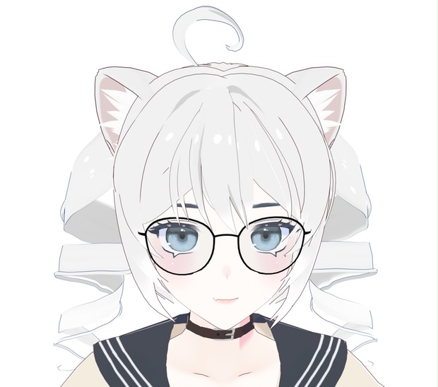 【vroid/vrm model】FF004 Cat-eared jk with glasses - My island - BOOTH