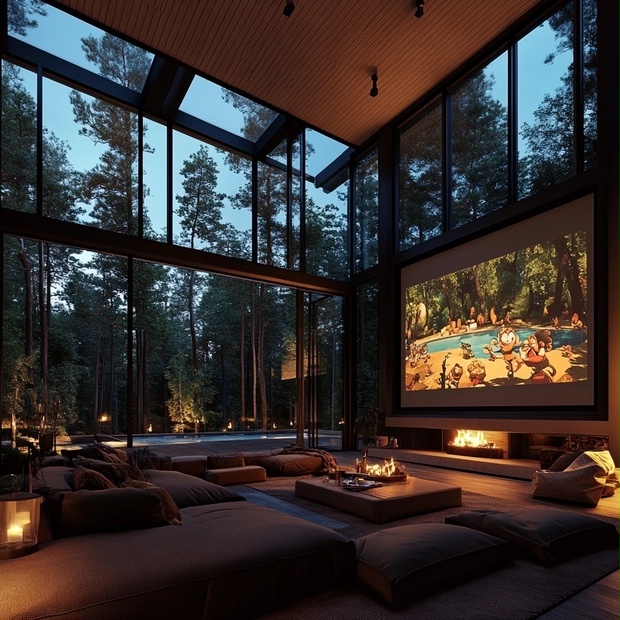 【SNS 800再生：配信用背景素材】癒しの贅沢ルーム：森×アニメ×焚き火、ラグジュアリー空間で心整う - fantastic-room - BOOTH