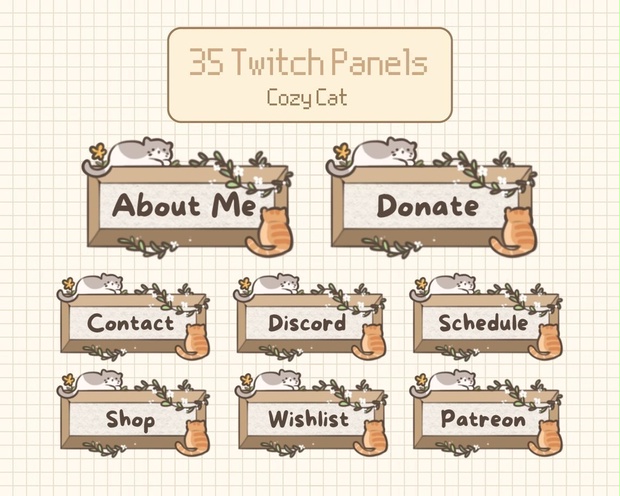 Cozy Cat Twitch Panels | Stream Assets | Customizable | コージーキャットトゥイッチ ...
