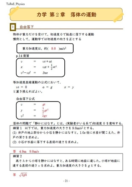 物理 授業ノートNo2[落体],No3[力のつりあい] - TaRoS-physics - BOOTH
