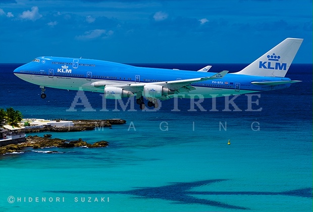 KLM 747 Over Caribbean Sea SXM - AIMSTRIKE IMAGING - BOOTH