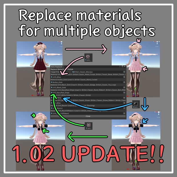 [VRChat] (Free/Tool) Replace materials for multiple objects - Seyeon# - BOOTH