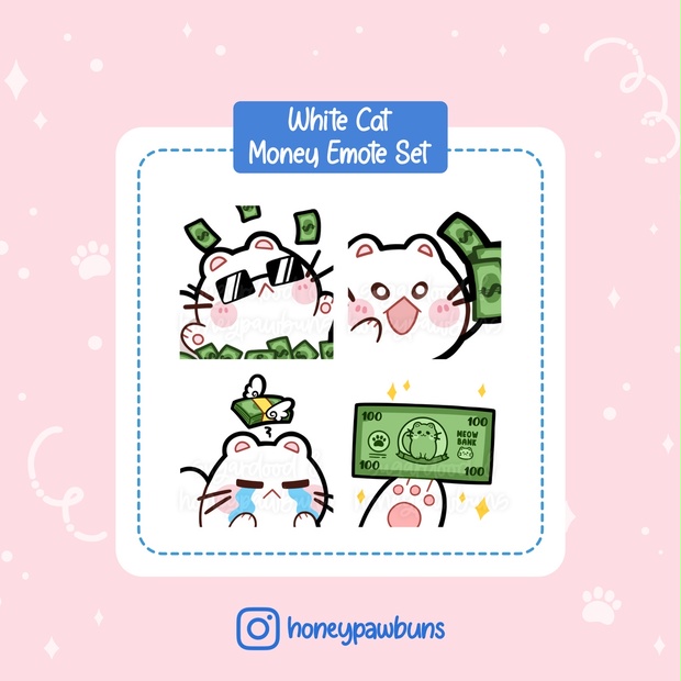 White Cat Money Twitch Emotes - sugardood - BOOTH