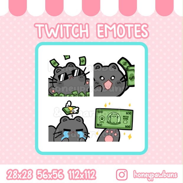 Black Cat Money Emote Set and Single Emotes - sugardood - BOOTH