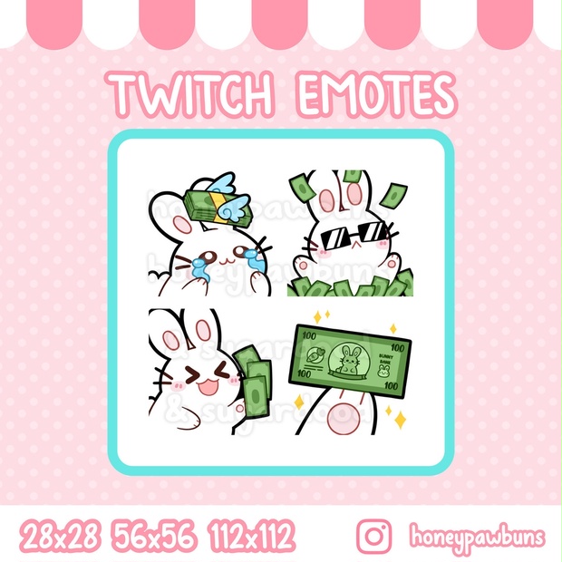 Twitch Money Emote Set And Single Emotes, White Bunny - sugardood - BOOTH