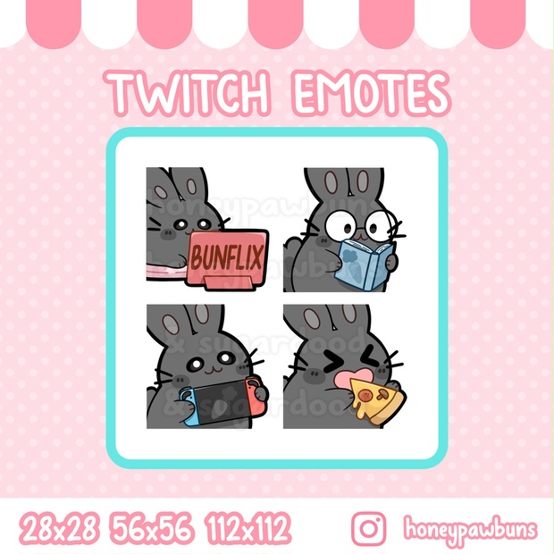 Lazy Day Twitch Emote Set And Single Emotes, Black Bunny - sugardood ...