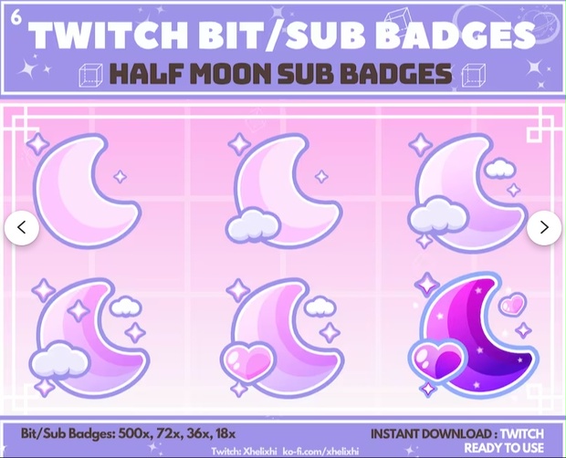 Pink MOON Bit Badges - ThePurpleClouds - BOOTH