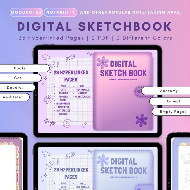 Digital Sketchbook Hyperlinked Pages - ThePurpleClouds - BOOTH