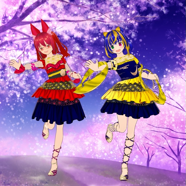 【VRoid Studio用衣装】月夜ドレスセット（2バリエーション同梱）/【Costume for VRoid Studio】 Moon ...