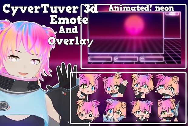 CyverPunk Avatar 3d PACK 8 Emote + Animated Overlay rgb, any color Vtuber Commission Custom ...